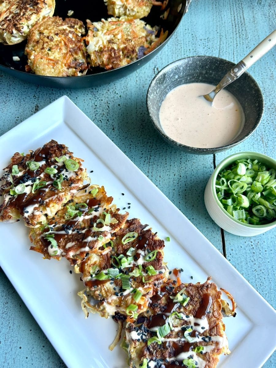 Easy Crispy Cabbage Pancakes - Okonomiyaki | Supper Sanity